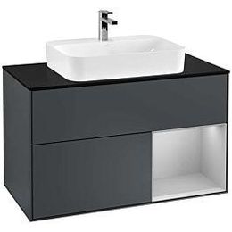 Villeroy & Boch Villeroy und Boch Finion Waschtischunterschrank G372GJHG 100cm, Abdeckplatte black matt, Emotion, Regal rechts Light grey matt, Midnight Blue Matt Lacquer