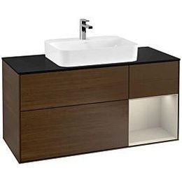 Villeroy & Boch Villeroy und Boch Finion Waschtischunterschrank F422HHGN 120cm, Abdeckplatte black matt, Regal rechts Sand Matt, Walnut veneer