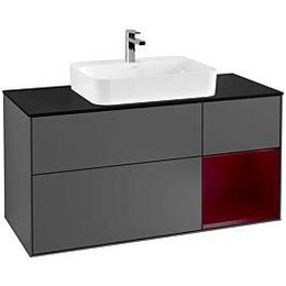 Villeroy & Boch Villeroy und Boch Finion Waschtischunterschrank F422HBGK 120cm, Abdeckplatte black matt, Regal rechts Peony, Anthracite matt