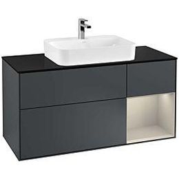 Villeroy & Boch Villeroy und Boch Finion Waschtischunterschrank F422HHHG 120cm, Abdeckplatte black matt, Regal rechts Sand Matt, Midnight Blue Matt Lacquer