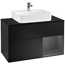 Villeroy & Boch Villeroy und Boch Finion Waschtischunterschrank F122GKPD 100cm, Abdeckplatte black matt, Regal rechts Anthracite matt, Black matt lacquer