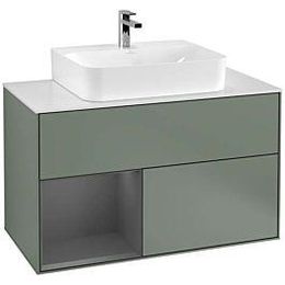 Villeroy & Boch Villeroy und Boch Finion Waschtischunterschrank G111GKGM 100cm, Abdeckplatte white matt, Emotion, Regal links Anthracite matt, Olive Matt Lacquer