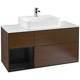 Villeroy & Boch Villeroy und Boch Finion Waschtischunterschrank G161PHGN 120cm, Abdeckplatte white matt, Emotion, Regal links Glossy Black Lacquer, Walnut veneer