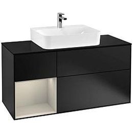 Villeroy & Boch Villeroy und Boch Finion Waschtischunterschrank G162HHPD 120cm, Abdeckplatte black matt, Emotion, Regal links Sand Matt Lacquer, Black matt lacquer