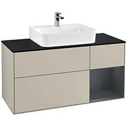 Villeroy & Boch Villeroy und Boch Finion Waschtischunterschrank G172HGHH 120cm, Abdeckplatte black matt, Emotion, Regal rechts Midnight Blue Matt Lacquer, Sand Matt Lacquer