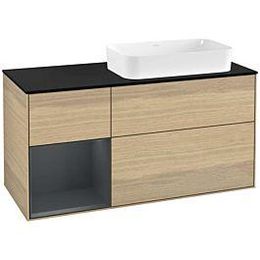 Villeroy & Boch Villeroy und Boch Finion Waschtischunterschrank F272HGPC 120cm, Abdeckplatte black matt, Regal links Midnight Blue Matt Lacquer, Oak Veneer