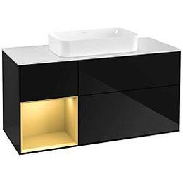 Villeroy & Boch Villeroy und Boch Finion Waschtischunterschrank F291HFPH 120cm, Abdeckplatte white matt, Regal links Gold matt, Glossy Black Lacquer