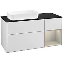 Villeroy & Boch Villeroy und Boch Finion Waschtischunterschrank F282HHMT 120cm, Abdeckplatte black matt, Regal rechts Sand Matt, White matt lacquer