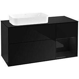 Villeroy & Boch Villeroy und Boch Finion Waschtischunterschrank F282PHPH 120cm, Abdeckplatte black matt, Regal rechts Glossy Black Lacquer, Glossy Black Lacquer