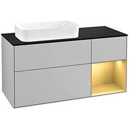 Villeroy & Boch Villeroy und Boch Finion Waschtischunterschrank F282HFGJ 120cm, Abdeckplatte black matt, Regal rechts Gold matt, Light grey matt