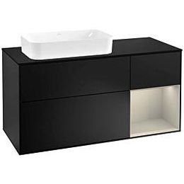 Villeroy & Boch Villeroy und Boch Finion Waschtischunterschrank F282HHPD 120cm, Abdeckplatte black matt, Regal rechts Sand Matt, Black matt lacquer