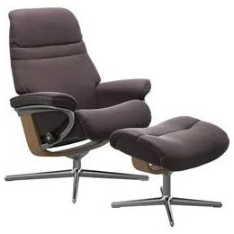 Relaxsessel stressless "Sunrise" Sessel Gr. Material Bezug, Material Gestell, Ausführung / Funktion, Maße B/H/T, rot (bordeaux) mit Hocker, Cross Base, Größe S, M & L, Holzakzent Eiche