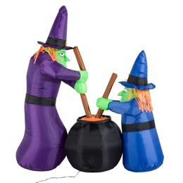 HOMCOM Halloween Deko Aufblasbare Hexen Hexenkessel Figur Luftfigur mit LED 1,8m