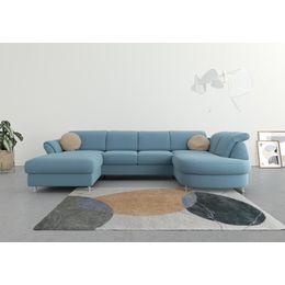 Sit & More Wohnlandschaft SIT & MORE "Apulia U-Form", blau (hellblau), B:304cm H:78cm T:192cm, Webstoff (100% Polyester);Struktur weich (90% Polyester, 10% Polyamid);Luxus-Microfaser Euphoria (100% Polyester), Sofas, Wohnlandschaft, wahlweise Bettfunktion, Bettkasten und Kopf- und Armteilverstellung