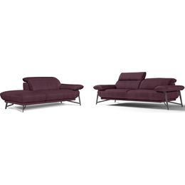 Polstergarnitur Egoitaliano "Anais, Design mit hohem Sitzkomfort für mehr Bequemlichkeit" Sitzmöbel-Sets Gr. Luxus-Microfaser, Ottomane Armlehne rechts, lila (plum) Set: bestehend aus Sofa und Ottomane, inkl. Kopfteilverstellung