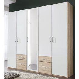 Kleiderschrank wimex "Freiburg", weiß (struktureichefarben hell, weiß), B:225cm H:210cm T:58cm, Schränke, Kleiderschrank Drehtürenschrank