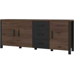 Sideboard Home Affaire "Olin WM" Sideboards Gr. B/H/T: 192 cm x 79 cm x 43 cm, 3 St., braun (okapinussbaumfarben, schwarz supermatt) Breite 192 cm