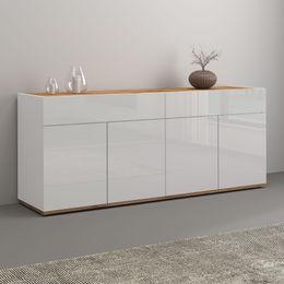 Sideboard Inosign "Garda, Kommode, Schrank, Kredenz" Sideboards Gr. B/H/T: 160,1 cm x 70 cm x 35 cm, 2, weiß (weiß, eiche wotan) 4 Türen, 2 Schubladen, grifflos Breite 160,1 cm