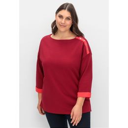 sheego Sweatshirt mit Zierknöpfen und Kontrastdetails, dunkelrot, Gr.48/50