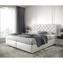 DeLife Boxspringbett Dream-Great 180x200 cm Kunstleder Weiß mit Matratze und Topper, Boxspringbetten