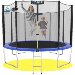 KINETIC SPORTS Trampolin Outdoor SALTO Ø 183/244/305/366/400/430/490 cm -TÜV Rheinland geprüft, Kindertrampolin Set mit Netz, Randpolster, USA Sprungtuch - Gartentrampolin, bis zu 160kg Blau Ø 244 cm Ø 244 cm, Blau