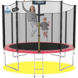 KINETIC SPORTS Trampolin Outdoor SALTO Ø 183/244/305/366/400/430/490 cm -TÜV Rheinland geprüft, Kindertrampolin Set mit Netz, Randpolster, USA Sprungtuch - Gartentrampolin, bis zu 160kg Pink Ø 250 cm Ø 250 cm, Pink