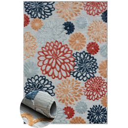 Teppich MyFlair MÖBEL & ACCESSOIRES "Bloom" Teppiche Gr. B/L: 200 cm x 300 cm, 8 mm, 1 St., bunt (grau,multi) Blumen Motiv, Hoch-Tief Effekt, Outdoor geeignet, Balkon, Terrasse