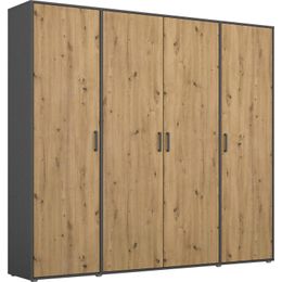 Drehtürenschrank Rauch "Kleiderschrank Schrank Garderobe Wäscheschrank TOPSELLER VOYAGER" Schränke Gr. B/H/T: 187 cm x 194 cm x 53 cm, 4 St., grau (graumetallic, eiche artisan) mit modernen Griffen in Graumetallic, viel Stauraum MADE IN GERMANY