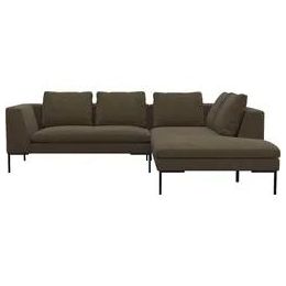 Ecksofa FLEXLUX "Loano, superbequemer Sitzkomfort durch Kaltschaum im Sitz, L-Form" Sofas Gr. B/H/T: 255cm x 86cm x 230cm, Lederoptik, lange Ottomane rechts, braun (camel braun) modernes Sofa, frei im Raum stellbar, lose Kissen, hoher Fuß