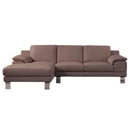 Ecksofa Egoitaliano "Shakira, Design und super Sitzkomfort auf hohem Niveau, tolle Details" Sofas Gr. B/H/T: 236 cm x 84 cm x 152 cm, Leder BULL, Recamiere links, beige (safari) mit Recamiere, L-Form, edle Füße