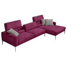 Ecksofa Egoitaliano "Masu, Design trifft sensationellen Sitzkomfort" Sofas Gr. B/H/T: 277cm x 95cm x 157cm, Luxus-Microfaser BLUSH, Recamiere rechts, pink (fuchsia) inkl. 2 Kissenrollen, Rückenelemente manuell verstellbar, Metallfüße