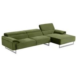 Ecksofa Egoitaliano "Malika, L-Form", grün (kiwi), B:287cm H:94cm T:165cm, Sofas, mit Recamiere, inkl. Kopfteilverstellung und chromfarbenen Metallfüßen