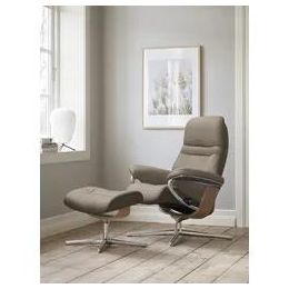 Relaxsessel stressless "Sunrise" Sessel Gr. ROHLEDER Stoff Q2 FARON, Cross Base Eiche, Relaxfunktion-Drehfunktion-PlusTMSystem-Gleitsystem-BalanceAdaptTM, B/H/T: 92cm x 105cm x 80cm, beige (beige q2 faron) mit Hocker, Cross Base, Größe S, M & L, Holzakzent Eiche