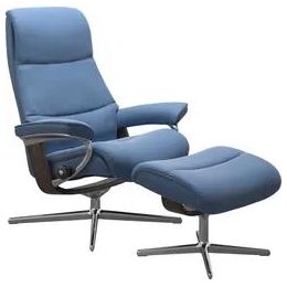 Relaxsessel stressless "View" Sessel Gr. Material Bezug, Material Gestell, Ausführung / Funktion, Maße B/H/T, blau (lazuli blau) mit Hocker, Cross Base, Größe S, M & L, Holzakzent Wenge