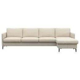 Ecksofa FLEXLUX "Fiore, L-Form, bequem und komfortabel durch hochwertigem Sitzaufbau" Sofas Gr. B/H/T: 280cm x 85cm x 159cm, Echtleder, Chaiselongue rechts, weiß (warm white) schmale Armlehnen, Kaltschaum, Füße Alu+schwarz