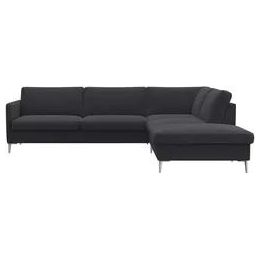 Ecksofa FLEXLUX "Fiore, L-Form, bequem und komfortabel durch hochwertigem Sitzaufbau" Sofas Gr. B/H/T: 266cm x 85cm x 225cm, Lederoptik, Ottomane rechts, schwarz (gorilla blac) schmale Armlehnen, Kaltschaum, Füße Alu