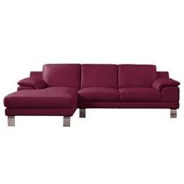 Ecksofa Egoitaliano "Shakira, Design und super Sitzkomfort auf hohem Niveau, tolle Details" Sofas Gr. B/H/T: 236cm x 84cm x 152cm, Leder NUVOLE, Recamiere links, lila (violett) mit Recamiere, L-Form, edle Füße