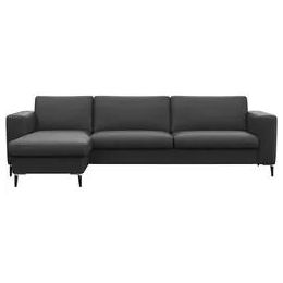 Ecksofa FLEXLUX "Fiore, super Sitzkomfort durch Kaltschaum im Sitz, L-Form" Sofas Gr. B/H/T: 262cm x 85cm x 92cm, Echtleder, Chaiselongue links, schwarz (deep black) breite Armlehnen, Kaltschaum, Füße Alu+schwarz