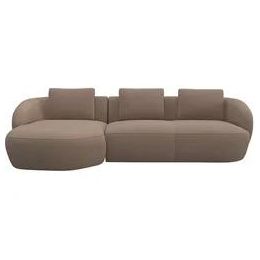 Wohnlandschaft FLEXLUX "Torino, rund, L-Form, Sofa-Ecke mit Recamiere, Longchair-Sofa" Sofas Gr. B/H/T: 276cm x 85cm x 146cm, Chenille-Struktur, Chaiselongue links, braun (hazel) Modernes, organisches Sofa-Design, Kaltschaum, Wellenunterfederung