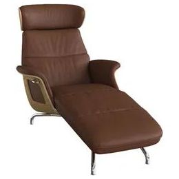 Loungesessel FLEXLUX "Clement Chaislongue, Relaxstuhl, Liegesessel" Sessel Gr. Leder DAKOTA, Kopfstützenverstellung-Rückteilverstellung-Relaxfunktion, B/H/T: 81cm x 102cm x 152cm, braun (old chestnut brown) Rücken- & Kopfteilverstellung, Armlehne, Eiche geölt, Fuß Alu