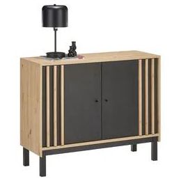 HBZ-MEBLE Sideboard HBZ "Volano schwarz, Wohnzimmerschrank BxHxT 105x84x39 cm" Sideboards Gr. B/H/T: 105cm x 84cm x 39cm, schwarz (artisan eiche/schwarz/streifen artisan eiche) Mit 2 Türen, Einlegeböden verstellbar, Türen mit Softclose