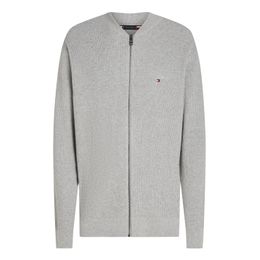 Strickjacke Tommy Hilfiger "STRUCTURE BASEBALL ZIP THROUGH" Gr. M, grau (light grey heather) Herren Strickjacken in Rippoptik, Reißverschluss, Logostickerei