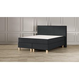 EMMA Classic Boxspringbett - dunkelgrau - 180x200 cm - Kopfteil Klassisch - Natur Füße