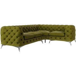 S-style Möbel - Chesterfield Ecksofa River mit Metall Füßen, Olive Samt