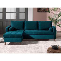 Polar - ecksofa beidseitig montierbar mit schlaffunktion - aus samt in skandinavischem design - 4 sitze - entenblau