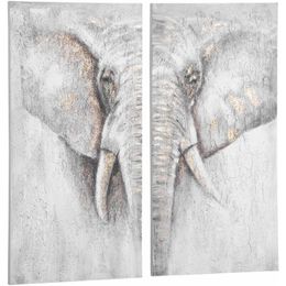 HOMCOM - Wandbilder Gemälde 2er-Set Handgemalt Leinenwand Wanddekoration handgemalt Leinwand Canvas Wand Art 'Elefant' Familienzimmer