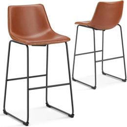 Sweetcrispy - Barhocker 2er Set, Moderner Stil Barstuhl mit Sitzkissen Aus Pu-leder Und Metallbein Bar Stool mit lehne, 76 cm, Geeignet für Die Bar,