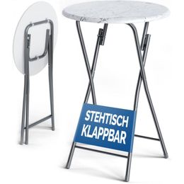 Casaria - Stehtisch Klappbar 110cm Hoch Rund ø 60cm Holz Garten Camping Bistrotisch Bartisch Biertisch Partytisch Esstisch Klapptisch Gartentisch Weiß