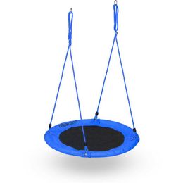 Nestschaukel, runde Hängeschaukel ø 90cm, Kinder & Erwachsene, verstellbar, bis 100 kg, outdoor & indoor, blau - Relaxdays