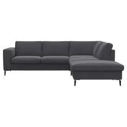 Mendler Ecksofa FLEXLUX "Fiore, L-Form" Sofas Gr. B/H/T: 241 cm x 85 cm x 225 cm, Chenille, Ottomane rechts, grau (dervit grey) breite Armlehnen, Füße Aluschwarz, BT 241225 cm, Kaltschaum im Sitz